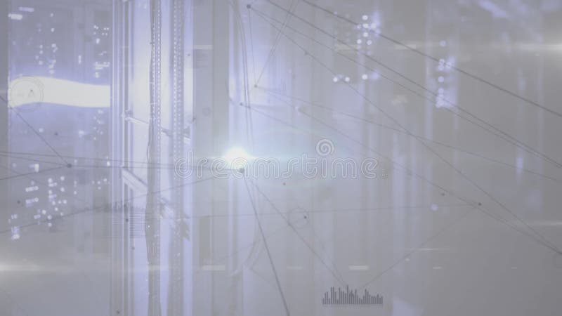 Server Rack Rails Glowing and Pulsing in Scene, Showing Bundled Network Cables and Data Nodes ...