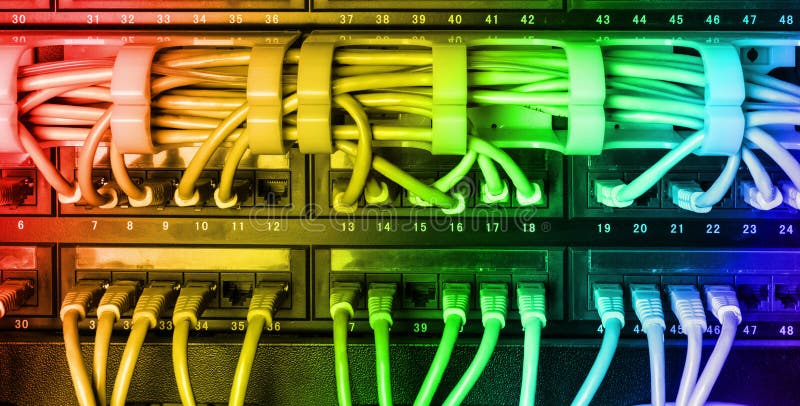 Server Rack with Green and Red Internet Patch Cord Cables Stock Photo ...