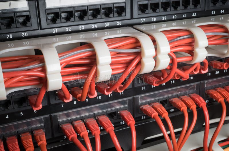 Server Rack with Red Cables Stock Image - Image of connector ...