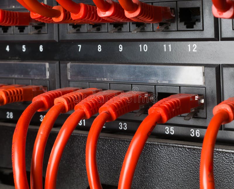 Server Rack with Red Cables Stock Image - Image of infrastructure, data ...