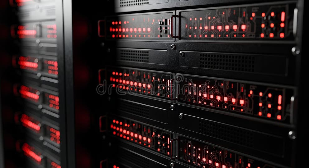 Server Rack with Red LED Indicators Stock Photo - Image of futuristic ...