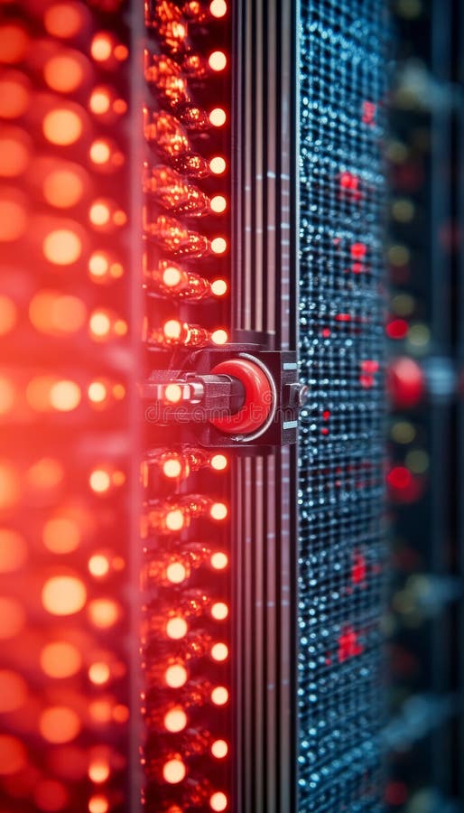 Server Rack with Red Lights. Network Datacenter Hardware, Server Room ...