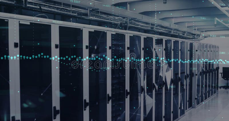 Server Rack Row Being Visualized in Data Center Corridor, Showing Hardware Racks and Data ...