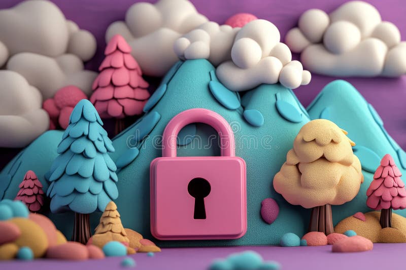 A Server Rack Secured by a Padlock, Decorated with Cloud Symbols and a ...