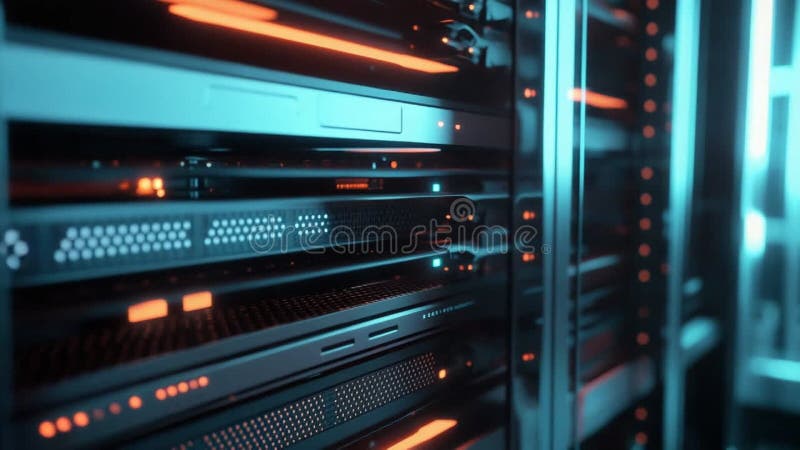 Server Rack Storing and Processing Data in Data Center with Blinking ...