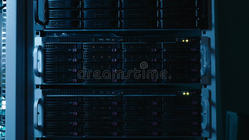 Server Rack Cluster in a Data Center. Many HDD SATA Stock Footage ...