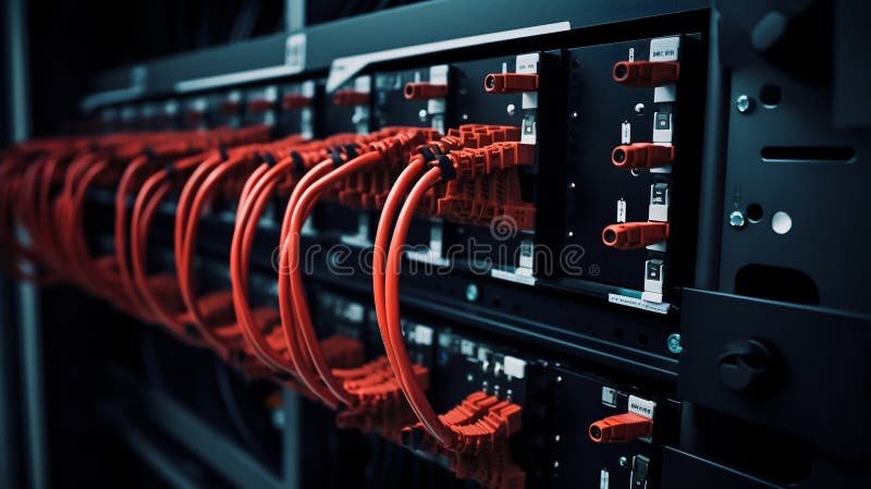 Server Rack Switch Ports with Connected Cables. Generative Ai Stock ...