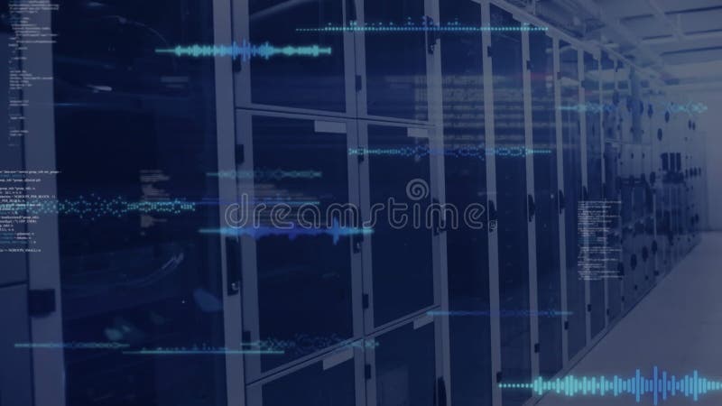 On Server Rack View Shimmering Waveforms Drifting, Layering, Flashing ...