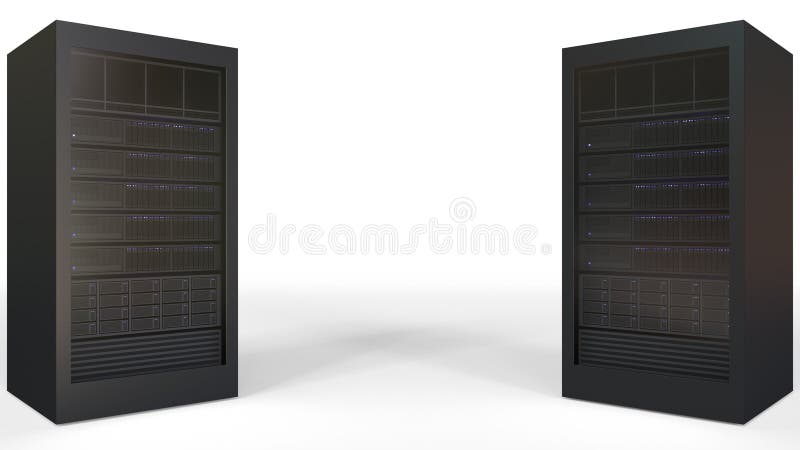 Two Server Racks Against White Background, Blank Space for Caption. 3D ...