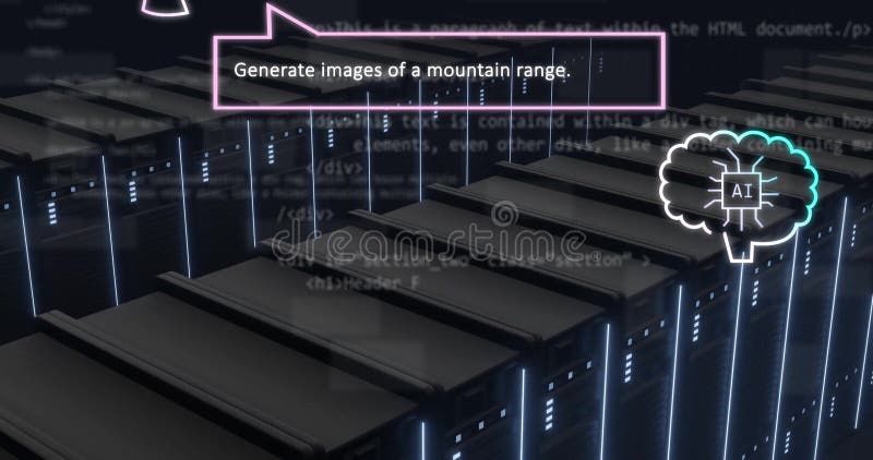 Server Racks with AI Cloud and Code, Generating Images Animation Stock ...