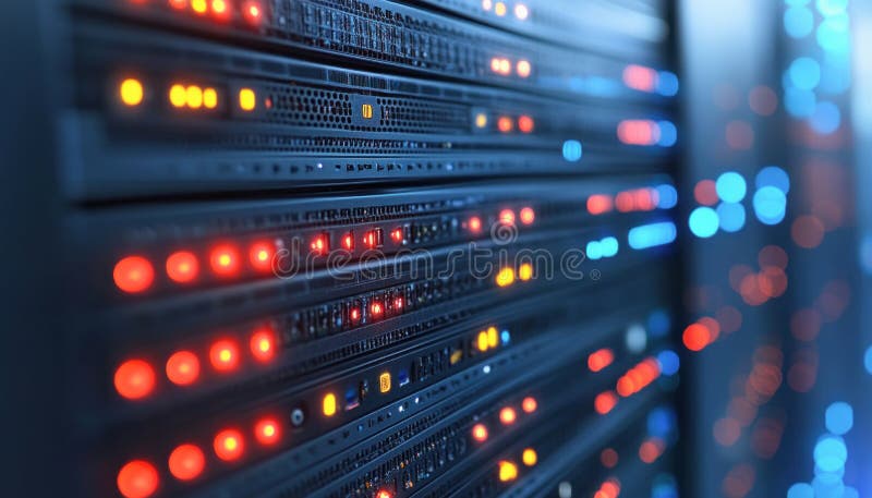 Network Servers Blinking and Glowing in Dark Data Center Stock Photo ...