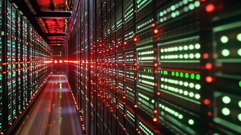 Server Room Blinking Lights and Perspective Changing Focus Stock ...