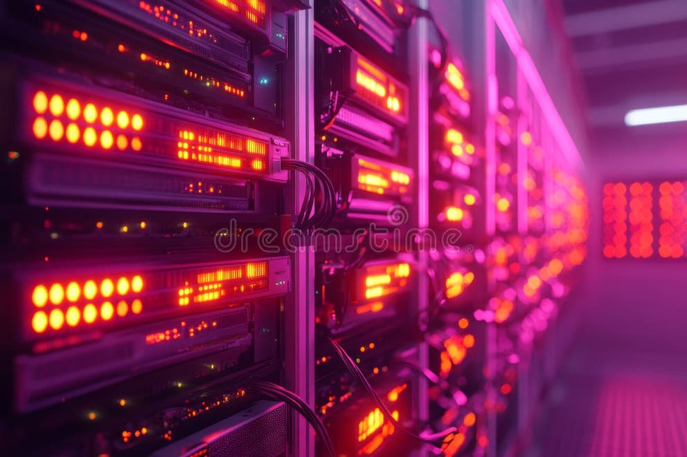 Server Racks Blinking with Red Lights in a Modern Data Center Stock ...