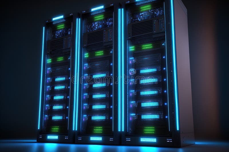 Server Racks with Blue Backlighting Stock Illustration - Illustration ...