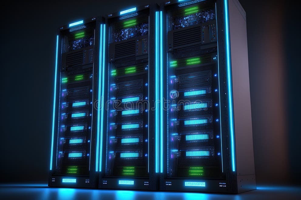 Server Racks with Blue Backlighting Stock Illustration - Illustration ...