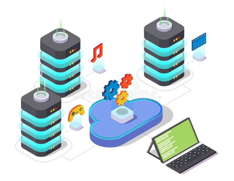 Server Racks with Cloud, Vector Isometric Illustration. Cloud Storage ...