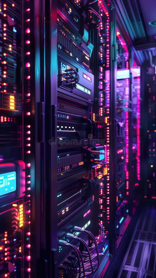 Server Racks with Colorful LED Lights in Data Center Stock Image ...