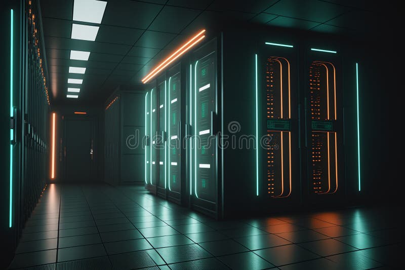 Server Racks in Computer Network Security Server Room Data Center. Big ...