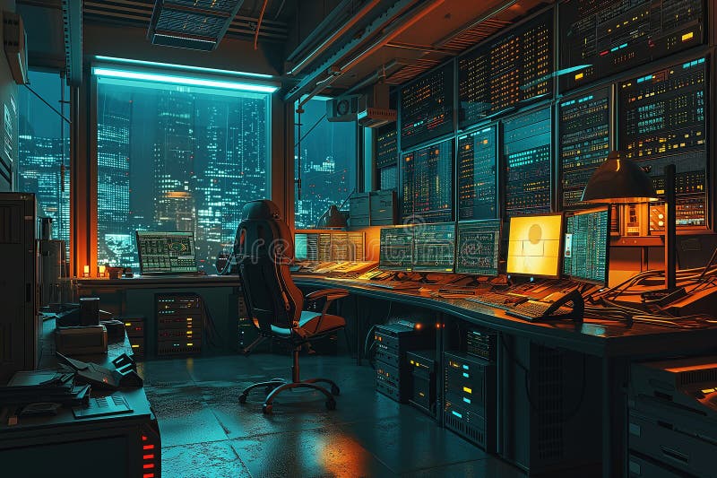 Server Racks in Computer Network Security Server Room Data Center. 3D ...