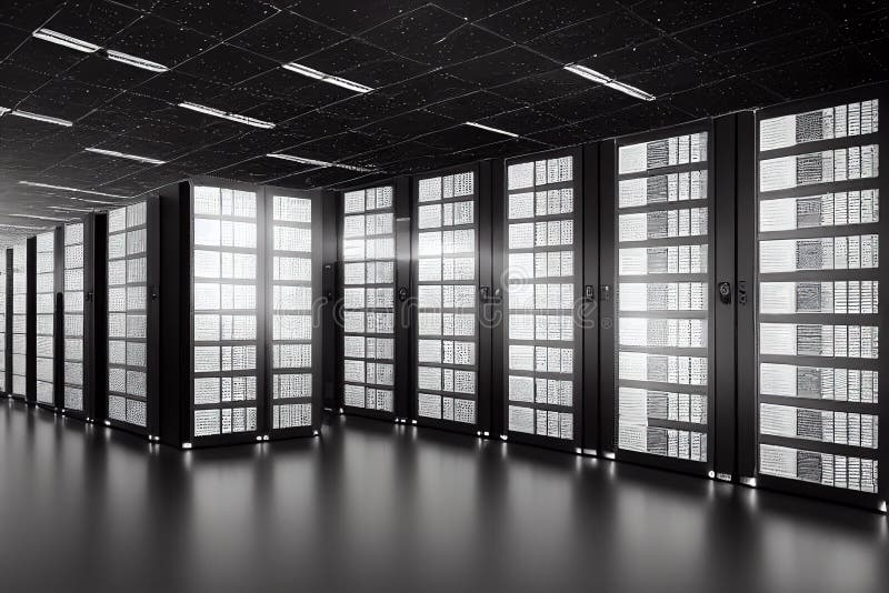 Server Racks in Computer Network Security Server Room Data Center. 3D ...