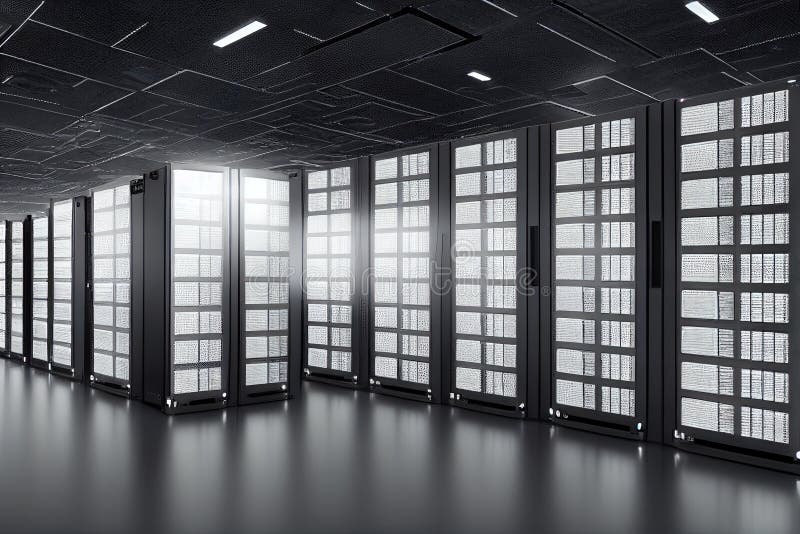 Server Racks in Computer Network Security Server Room Data Center. 3D ...