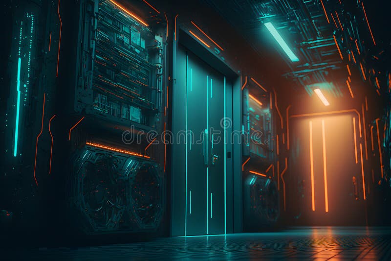Server Racks in Computer Network Security Server Room Data Center. Neural Network Generated Art ...