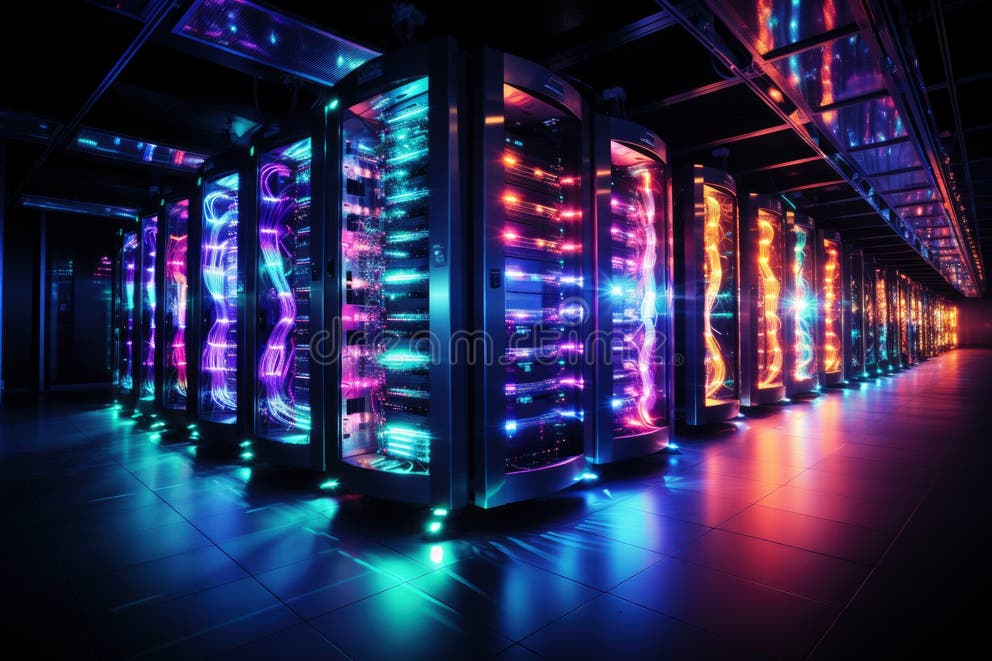 Server Racks in Computer Network Security Server Room, Futuristic Data ...