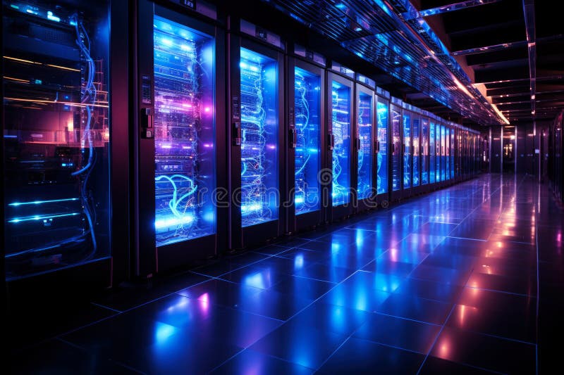 Server Racks in Computer Network Security Server Room, Futuristic Data ...
