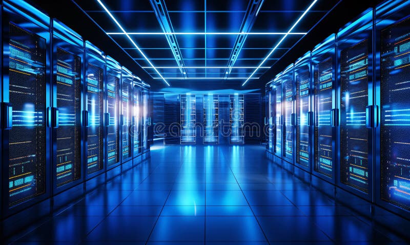 Server Racks in Computer Network Security Server Room Data Center. Artificial Intelligence ...