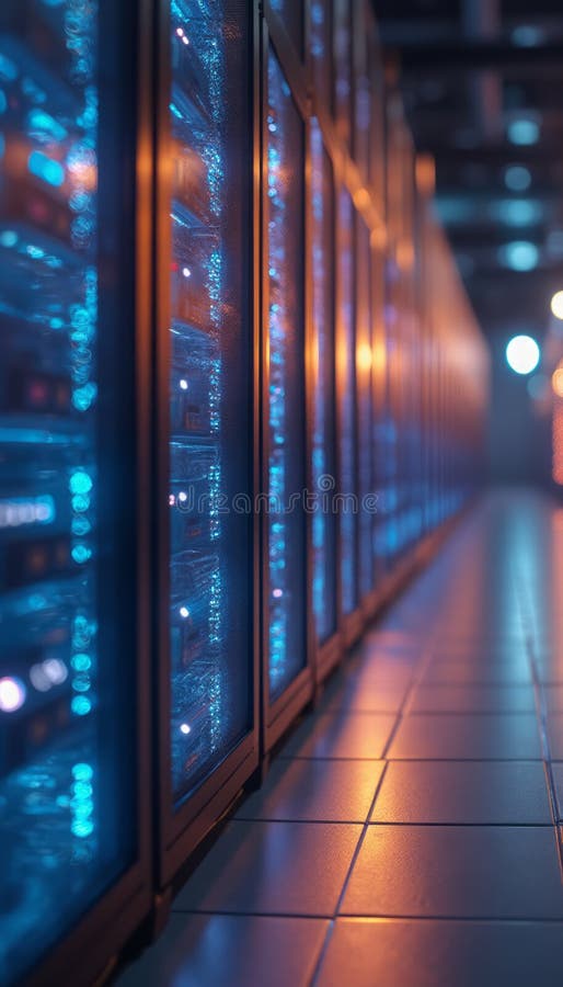 Server Racks in Data Center with Blue Lights Stock Photo - Image of ...