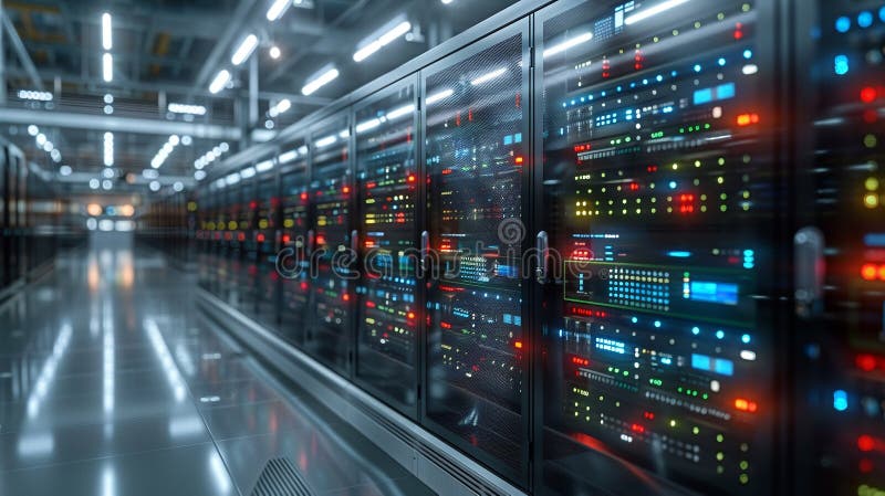 Server Racks in the Data Center. Evolution of it and Connectivity Stock ...