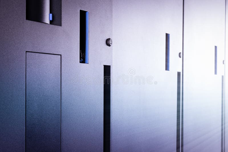 Server Racks with Detail on Door Lock Stock Image - Image of ...