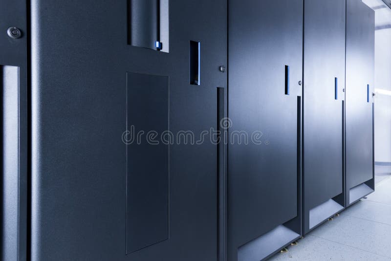 Server Racks with Detail on Door Lock Stock Image - Image of storage ...