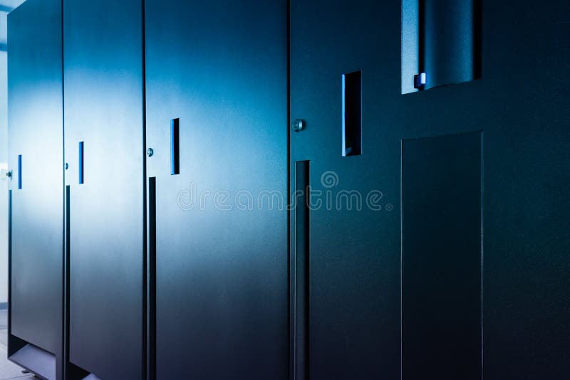 Server Racks with Detail on Door Lock Stock Photo - Image of computer ...