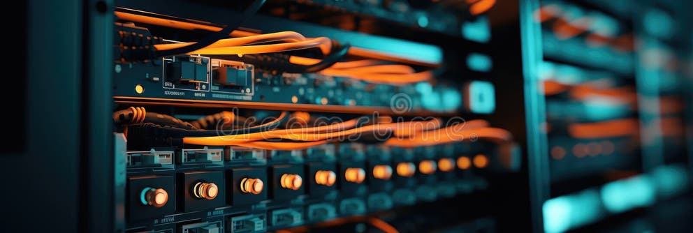 Server Racks with Equipment and Wires Stock Illustration - Illustration ...