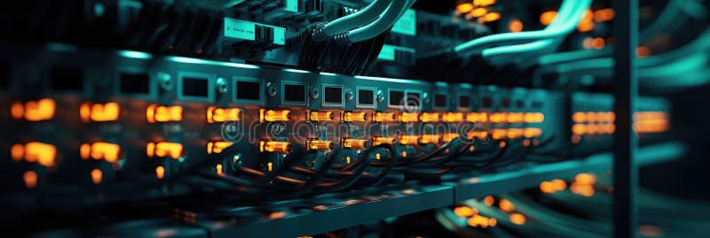 Server Racks with Equipment and Wires Stock Illustration - Illustration ...