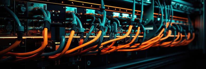 Server Racks with Equipment and Wires Stock Image - Image of internet ...