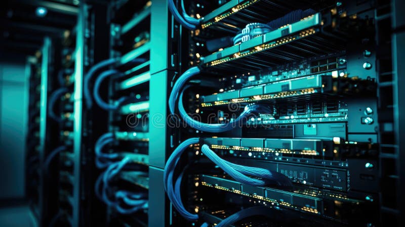 Server Racks with Equipment and Wires Stock Illustration - Illustration ...