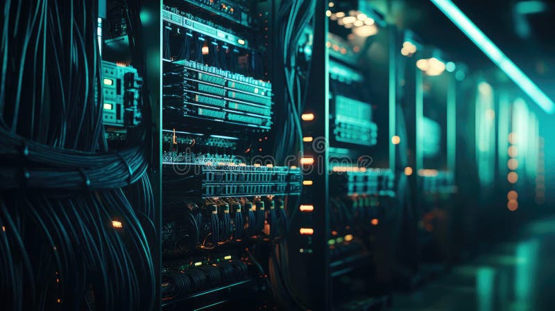 Server Racks with Equipment and Wires Stock Illustration - Illustration ...