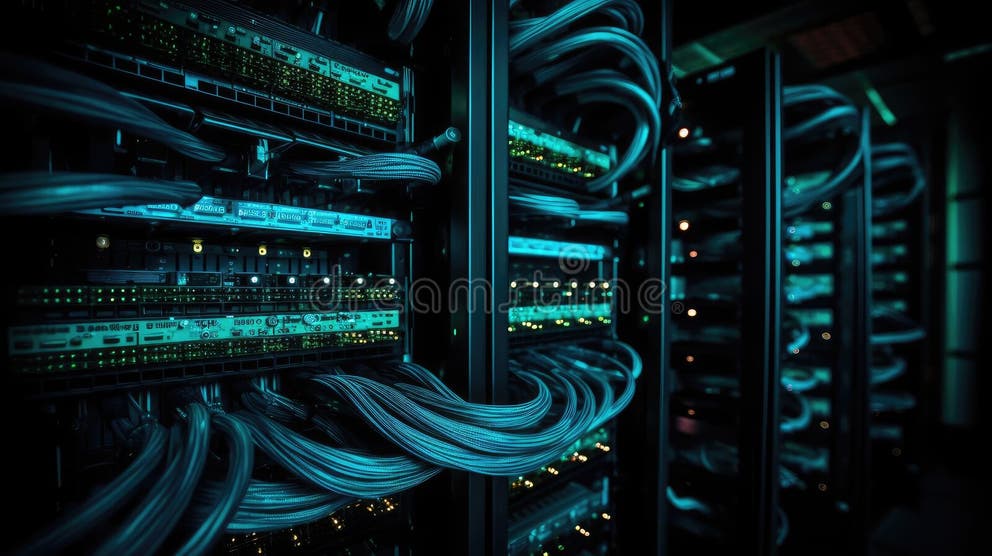 Server Racks with Equipment and Wires Stock Illustration - Illustration ...