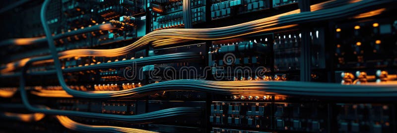 Server Racks with Equipment and Wires Stock Illustration - Illustration ...