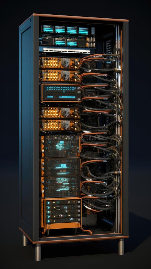 Server Racks with Equipment and Wires Stock Illustration - Illustration ...