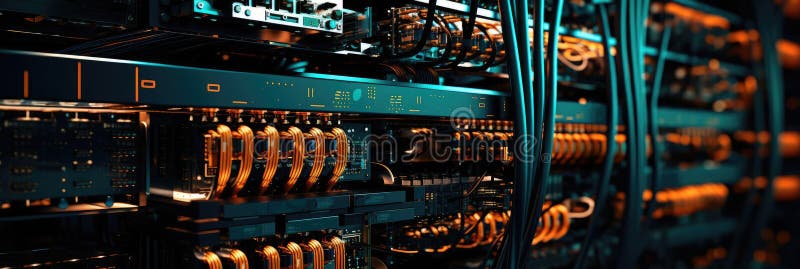 Server Racks with Equipment and Wires Stock Photo - Image of equipment ...