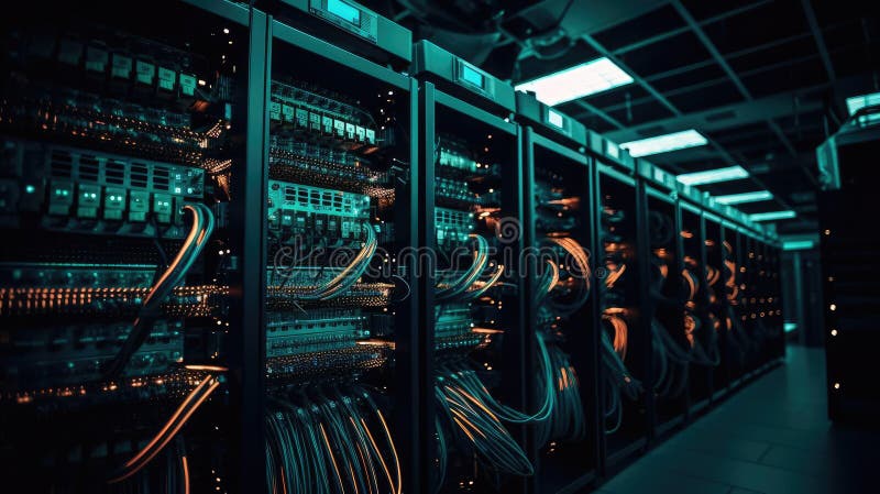 Server Racks with Equipment and Wires Stock Illustration - Illustration ...