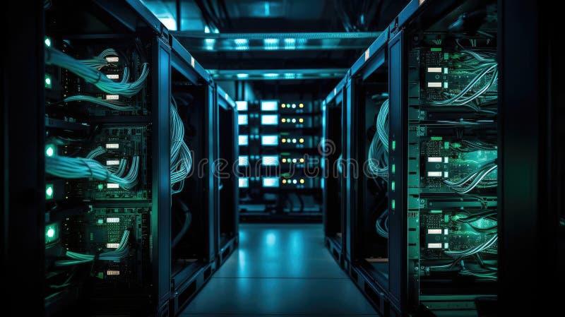 Server Racks with Equipment and Wires Stock Image - Image of ...