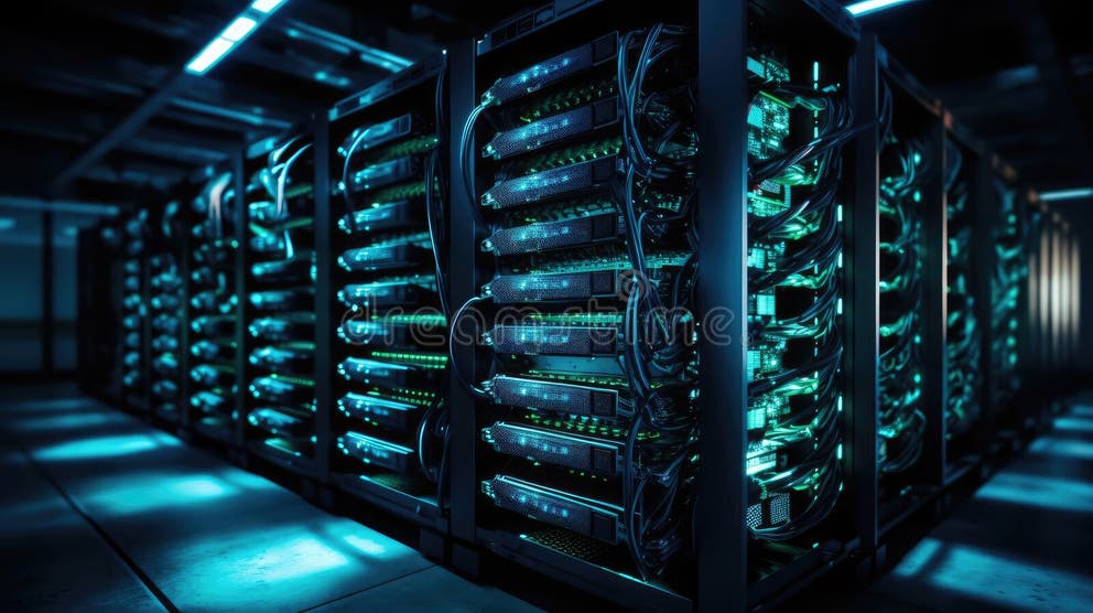 Server Racks with Equipment and Wires Stock Photo - Image of tangled ...