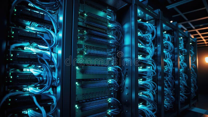 Server Racks with Equipment and Wires Stock Photo - Image of tangled ...