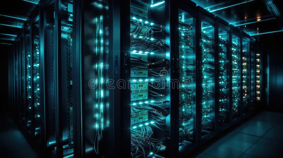 Server Racks with Equipment and Wires Stock Illustration - Illustration ...