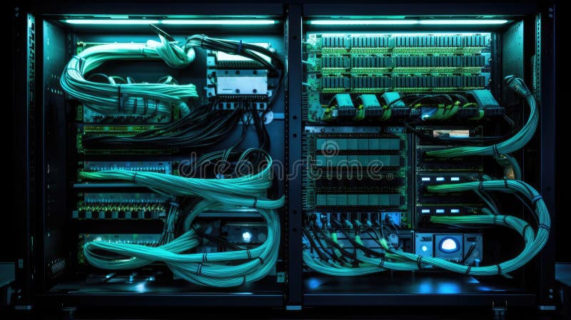 Server Racks with Equipment and Wires Stock Image - Image of computer ...