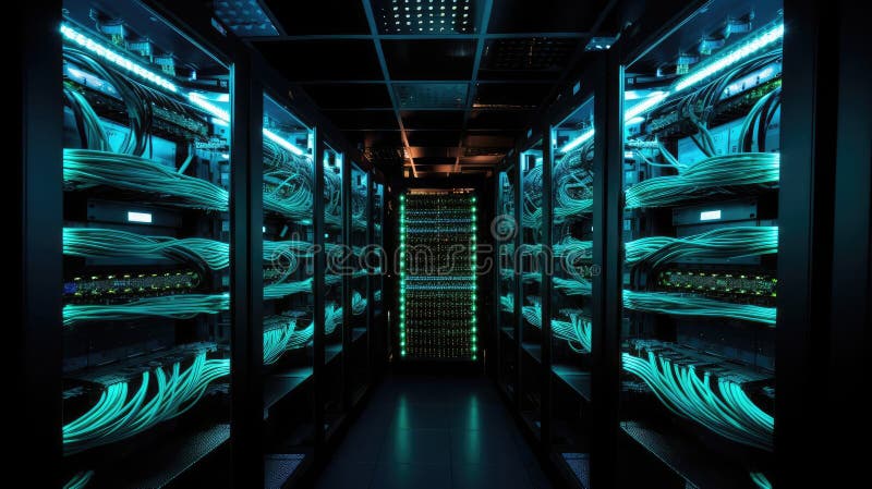 Server Racks with Equipment and Wires Stock Photo - Image of server ...